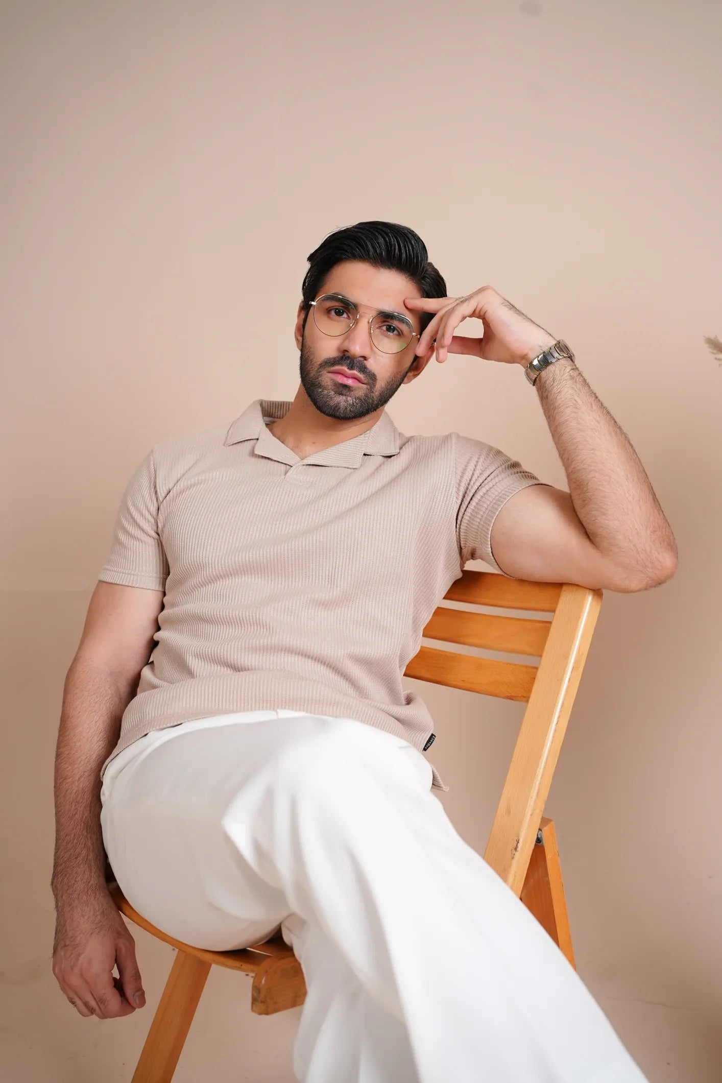 Beige Drop Needle Revere Polo - Men