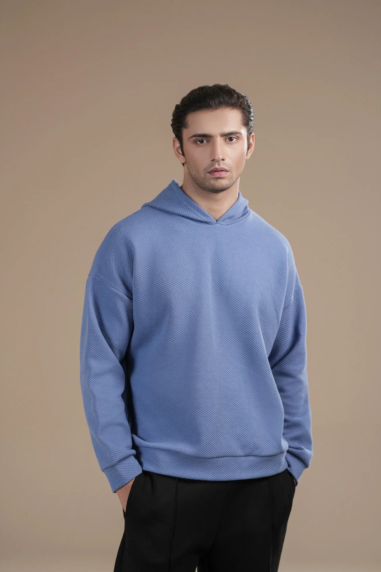 Sky Blue Waffle Pullover Hoodie – Men | Muraqsh