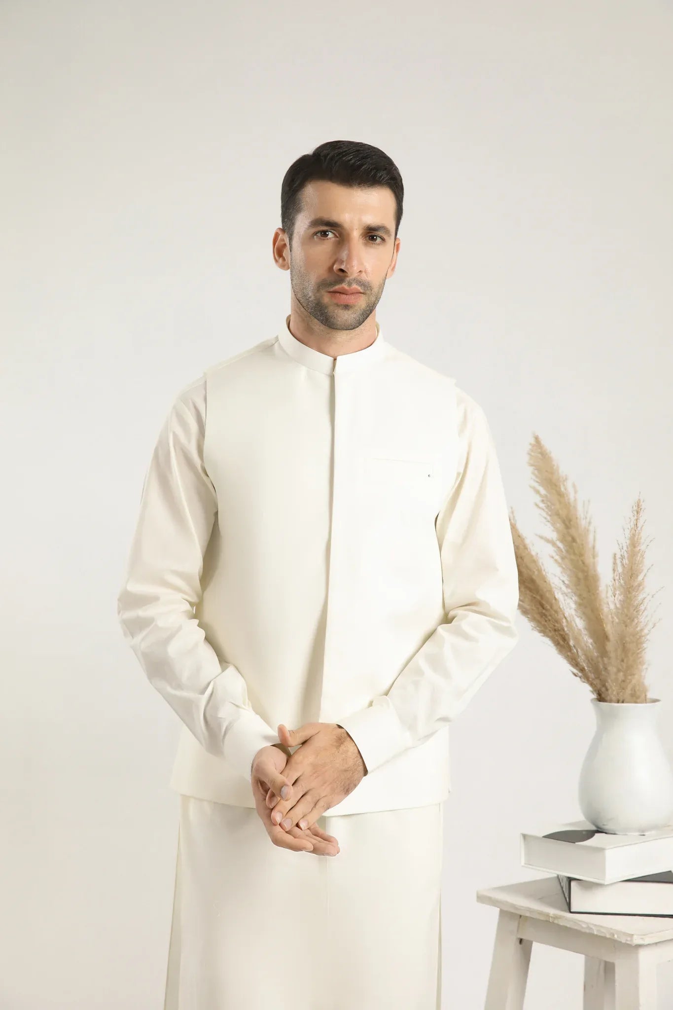 Bosky White Soft Cotton Waistcoat - Men – Muraqsh