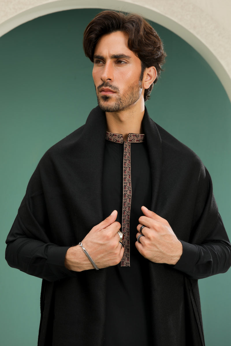 Formal Black Kameez Shalwar & Wool Shawl - Worldwide Shipping